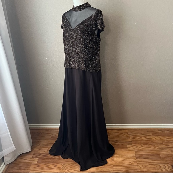 J Kara | Dresses | J Kara Brown Beaded Embellished Mesh Neck Formal ...